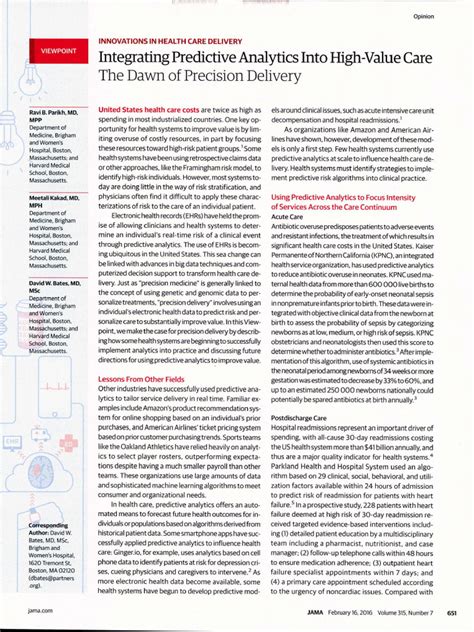 Predictive Analytics Healthcare High Value Care Pdf Electronic Health Record Veterans