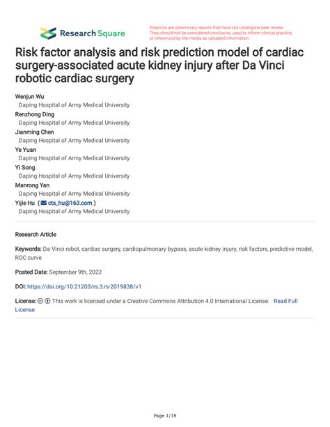 Pdf Risk Factor Analysis And Risk Prediction Model Of Cardiac Surgery