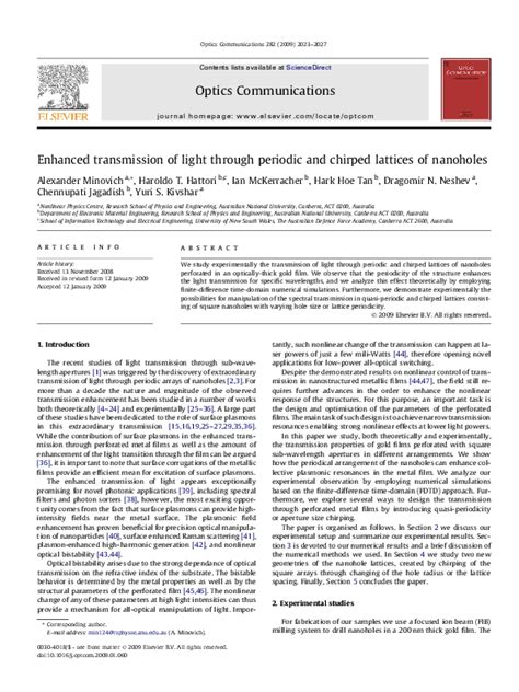 Pdf Enhanced Transmission Of Light Through Periodic And Chirped Lattices Of Nanoholes