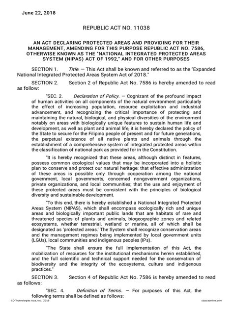Ra 11038 Expanded Nipas Act Pdf Biodiversity Protected Area
