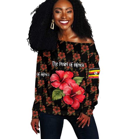 Uganda Off Shoulder Sweater Hibiscus Flower Pattern And The Pearl Of
