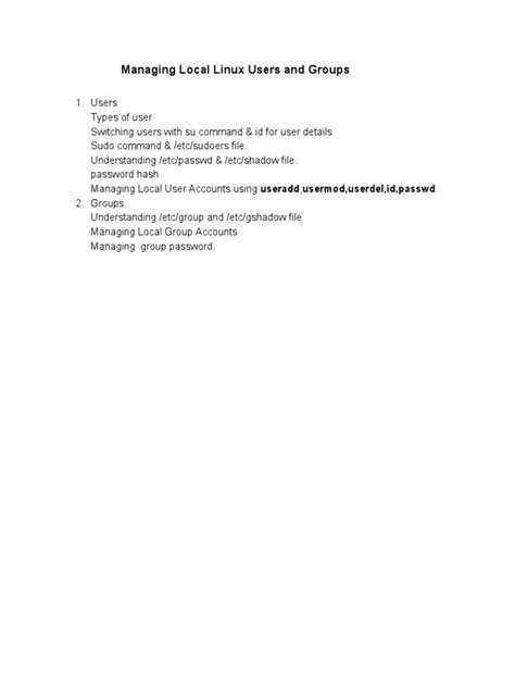 Managing Local Linux Users And Groups Pdf Superuser Sudo