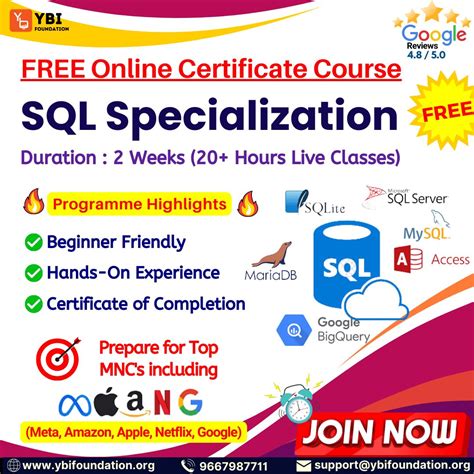 Ybi Foundation On Linkedin ⌛ Join Now Bit Ly Ybi Sql 🚀 Free Live Online Certificate…