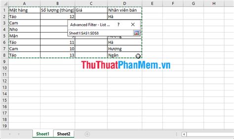 Hướng dẫn chuyển dữ liệu giữa các sheet trong Excel theo tiêu chí lựa chọn