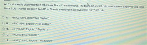 Solved An Excel Sheet Is Given With Three Columns A B And C And Nine