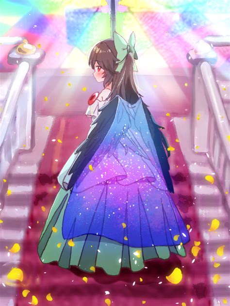 Safebooru 1girl Black Wings Blush Bow Brown Hair Cape Chireiden