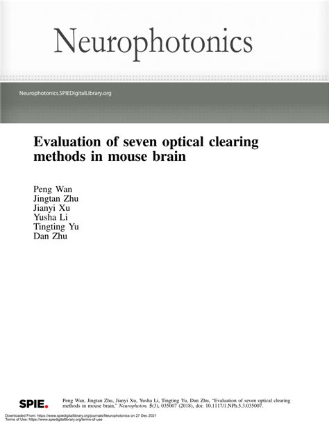 Pdf Evaluation Of Seven Optical Clearing Methods In Mouse Brain