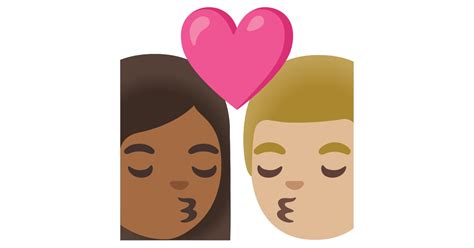 Kiss Woman Man Medium Dark Skin Tone Medium Light Skin Tone Emoji