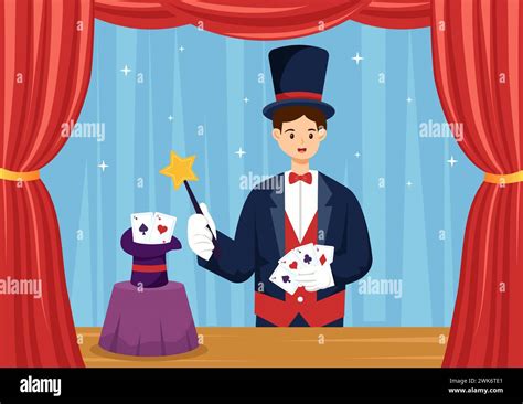 Magician Vector Illustration With Illusionist Conjuring Tricks And