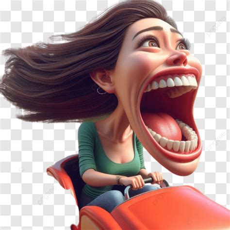 놀라움이나 흥분을 표현하면서 입을 벌리고 차를 운전하는 만화 여자 입을 벌리고 차를 운전하는 만화 여자 놀라움이나 흥분을