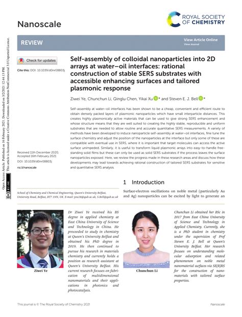 Pdf Self Assembly Of Colloidal Nanoparticles Into 2d Arrays At Water