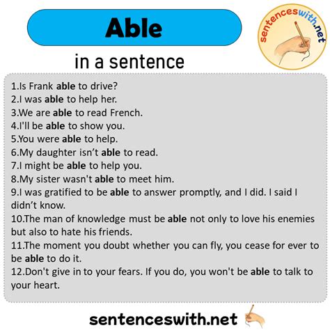 Able In A Sentence Sentences Of Able In English Sentenceswith Net