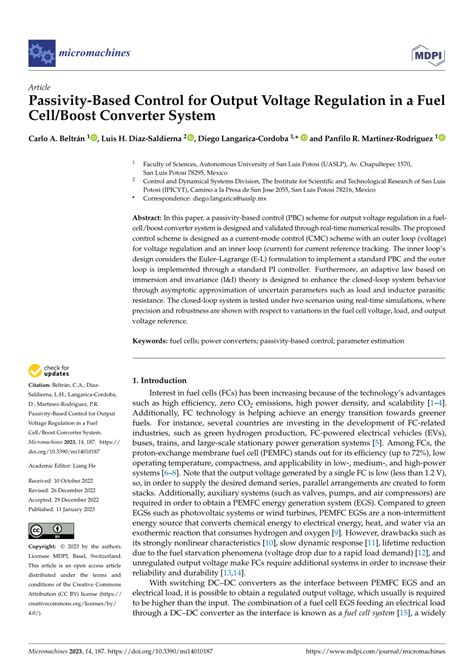 Pdf Passivity Based Control For Output Voltage Regulation In A Fuel Cellboost Converter System