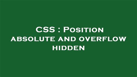CSS Position Absolute And Overflow Hidden YouTube