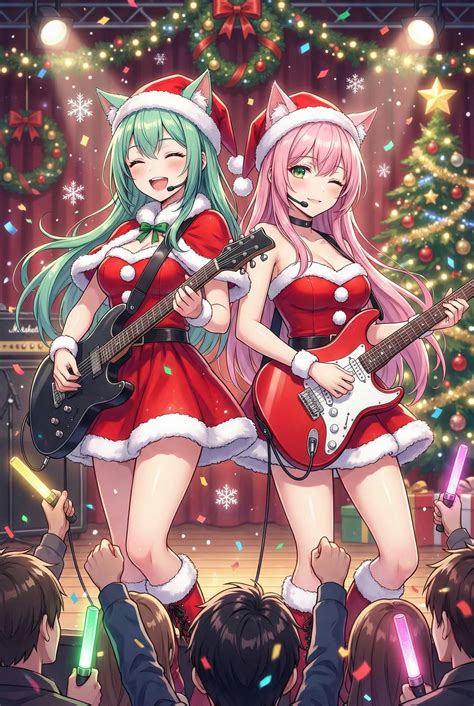 ちちぷいフレンズ大忘年会グランドフィナーレ🎶🐱🎸🐱🎸🐰🎹🐺🥁🎶 ちちぷいaiイラスト