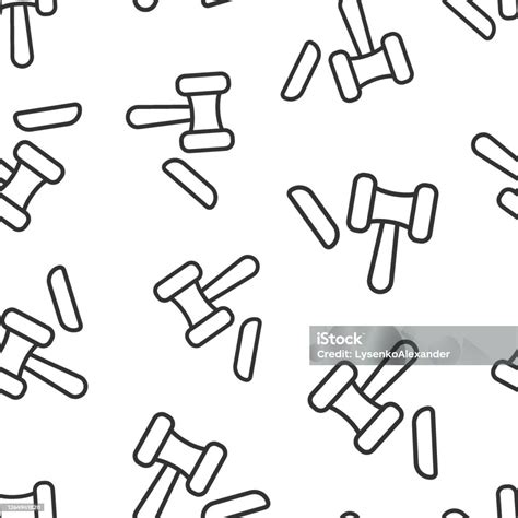 플랫 스타일의 경매 해머 아이콘 흰색 고립 된 배경에 법원 기호 벡터 그림 재판소 원활한 패턴 비즈니스 개념 결정에 대한 스톡