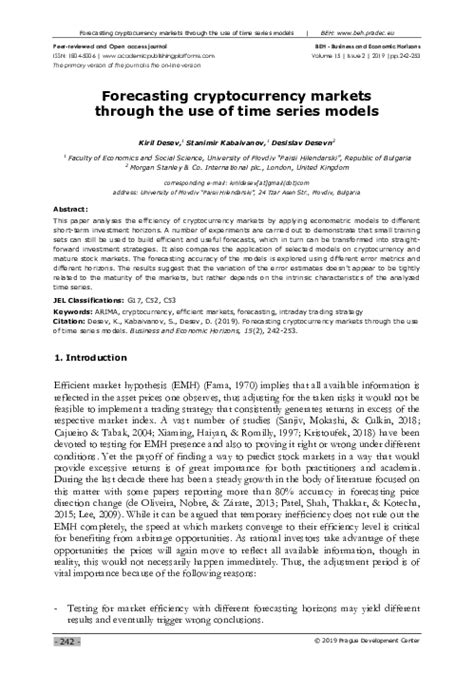 Pdf Forecasting Cryptocurrency Markets Through The Use Of Time Series Models