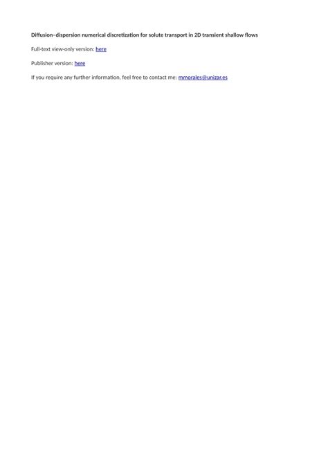 Pdf Diffusiondispersion Numerical Discretization For Solute