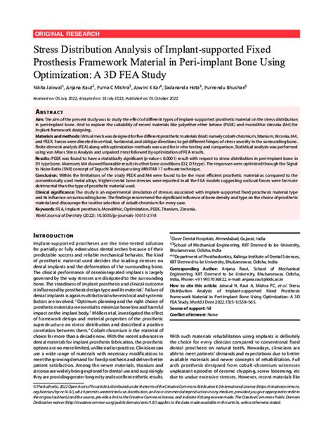 Pdf Stress Distribution Analysis Of Implant Supported Fixed