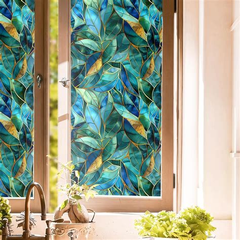 Redamancy Golden Blue Green Leaf Modern Stained Glass