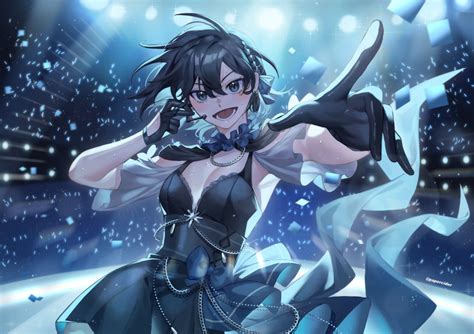 Safebooru 1girl Audience Black Dress Black Eyes Black Gloves Black