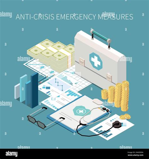 Crisis Management Isometric Concept With Financial Safe Kit For