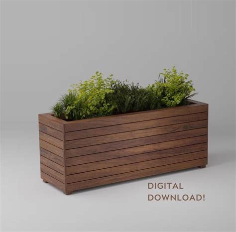 Modern Rectangular Planter Box With Slats Build Plans Diy Digitala Download Etsy