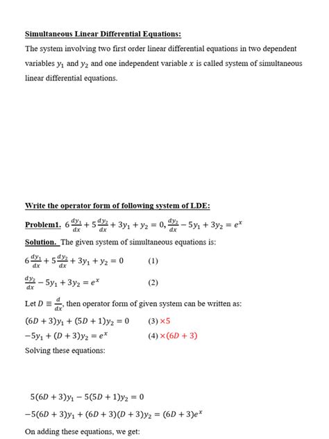 Simultaneous Differential Equations Pdf Equations Applied Mathematics