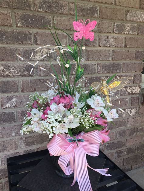 Modern Pink And White Flower Arrangement Butterfly Floral
