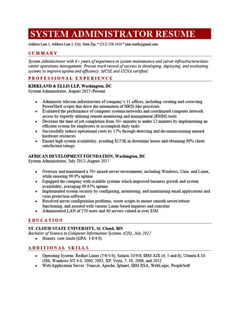 System Admin Resume