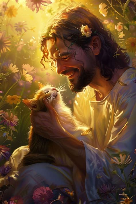 Jesus Loves Cats Heartfelt Digital Art God And Cats
