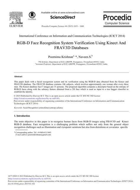 PDF RGB D Face Recognition System Verification Using Kinect And FRAV D Databases