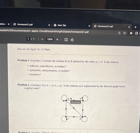 solved problem 1 4 points consider the relation r on r