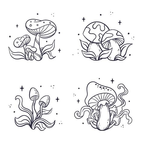 손으로 그린 버섯 개요 그림 무료 벡터