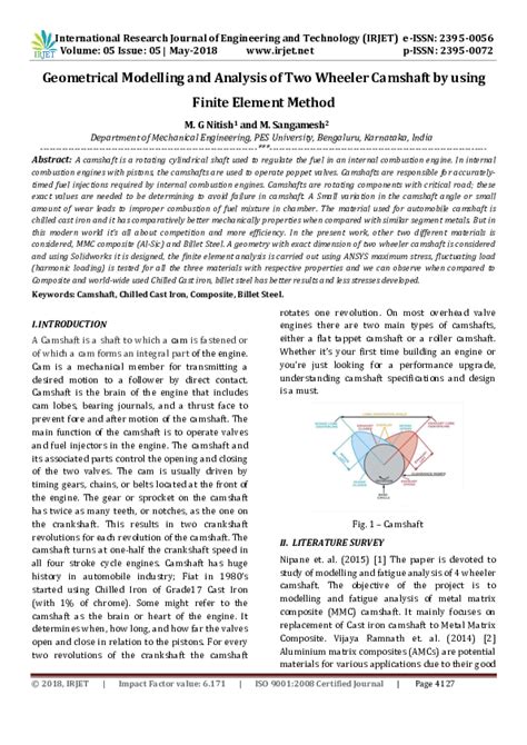 Pdf Irjet Geometrical Modelling And Analysis Of Two Wheeler Camshaft