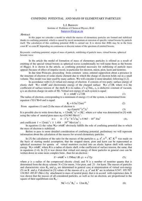 Pdf Confining Potential And Mass Of Elementary Particles
