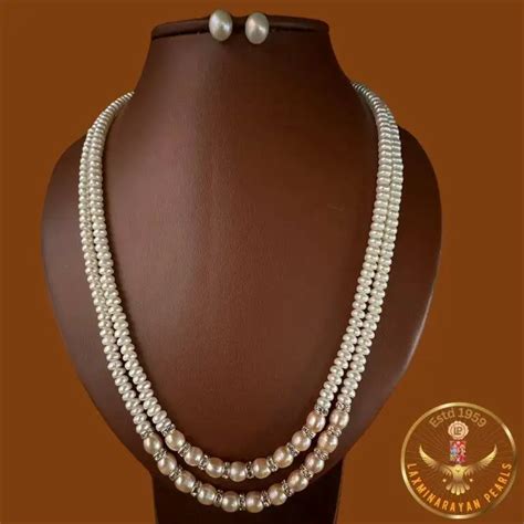 pink and white pearl set double line laxminarayan pearls