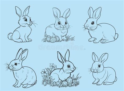 6 Easter Illustrated Bunnies Set Of Easter Rabbits Stock Vector Illustration Of Calligraphy