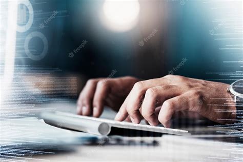 Premium Photo Developer Overlay And Hands Typing On A Keyboard For Digital Transformation