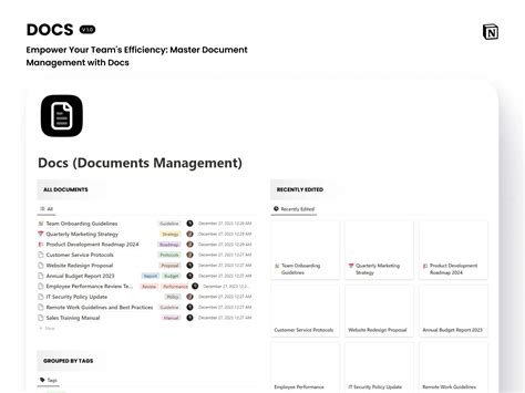 Free Notion Docs Template Documents Management Notion Expert Digital Creator Youtuber And