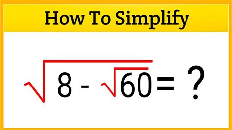 Nice Square Root Simplification Math Olympiad Math Square Root Problems Youtube