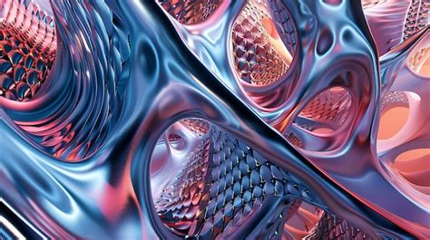 Blue And Pink Abstract 3d Rendering Of A Complex Organic Structure With A Shiny Reflective
