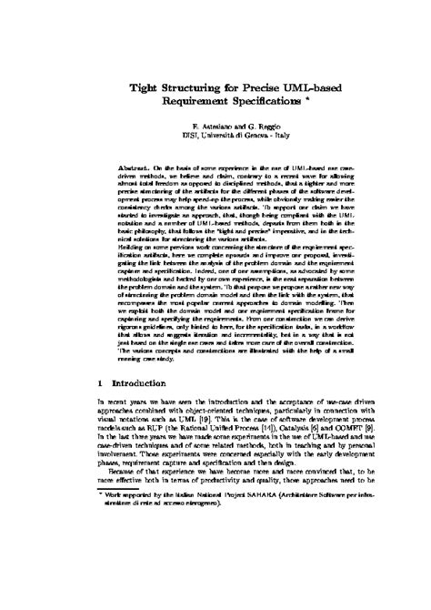 Pdf Tight Structuring For Precise Uml Based Requirement Specifications