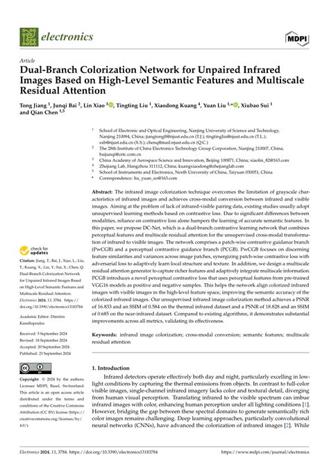 PDF Dual Branch Colorization Network For Unpaired Infrared Images Based On High Level Semantic