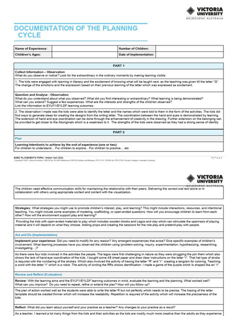Pst Documentation Of Planning Cycle Template Pdf Learning Behavior Modification
