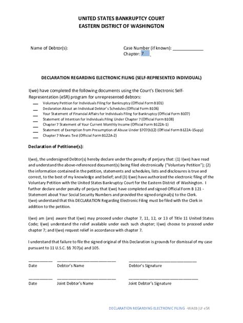 Fillable Online Declaration Regarding Electronic Filing Esr Mandatory Form Fax Email Print