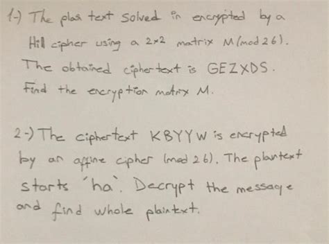 1 the plai text solved in encrypted by a hill