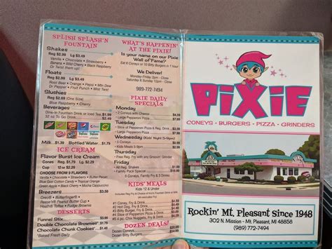 Menu At Pixie Restaurant Mount Pleasant