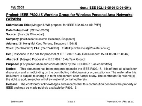 Ppt Merged Uwb Proposal For Ieee 802154a Alt Phy Powerpoint