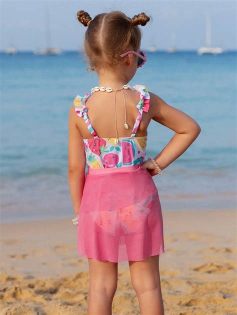 Young Girls One Piece Swimsuit With Fruit Prints Shein Uk
